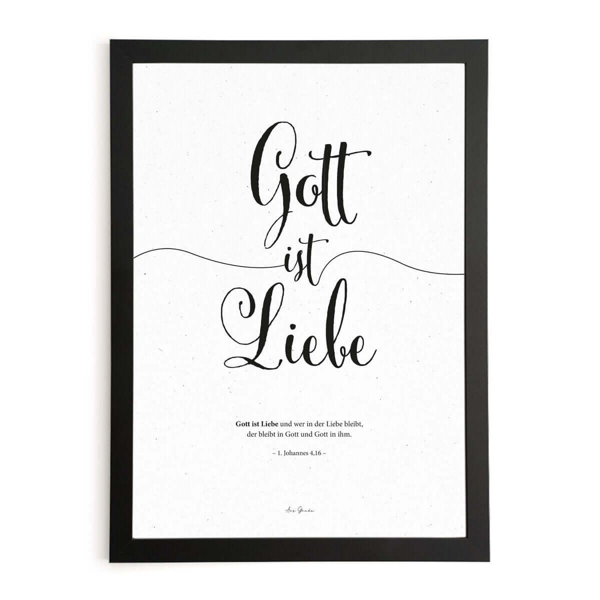 Poster "Gott ist Liebe" · Lettering s/w · Bibelvers Deutsch